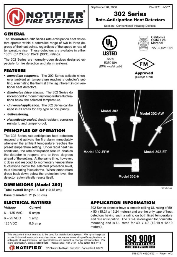 Rate-Anticipation Heat Detector 302 Series | All Firealarm