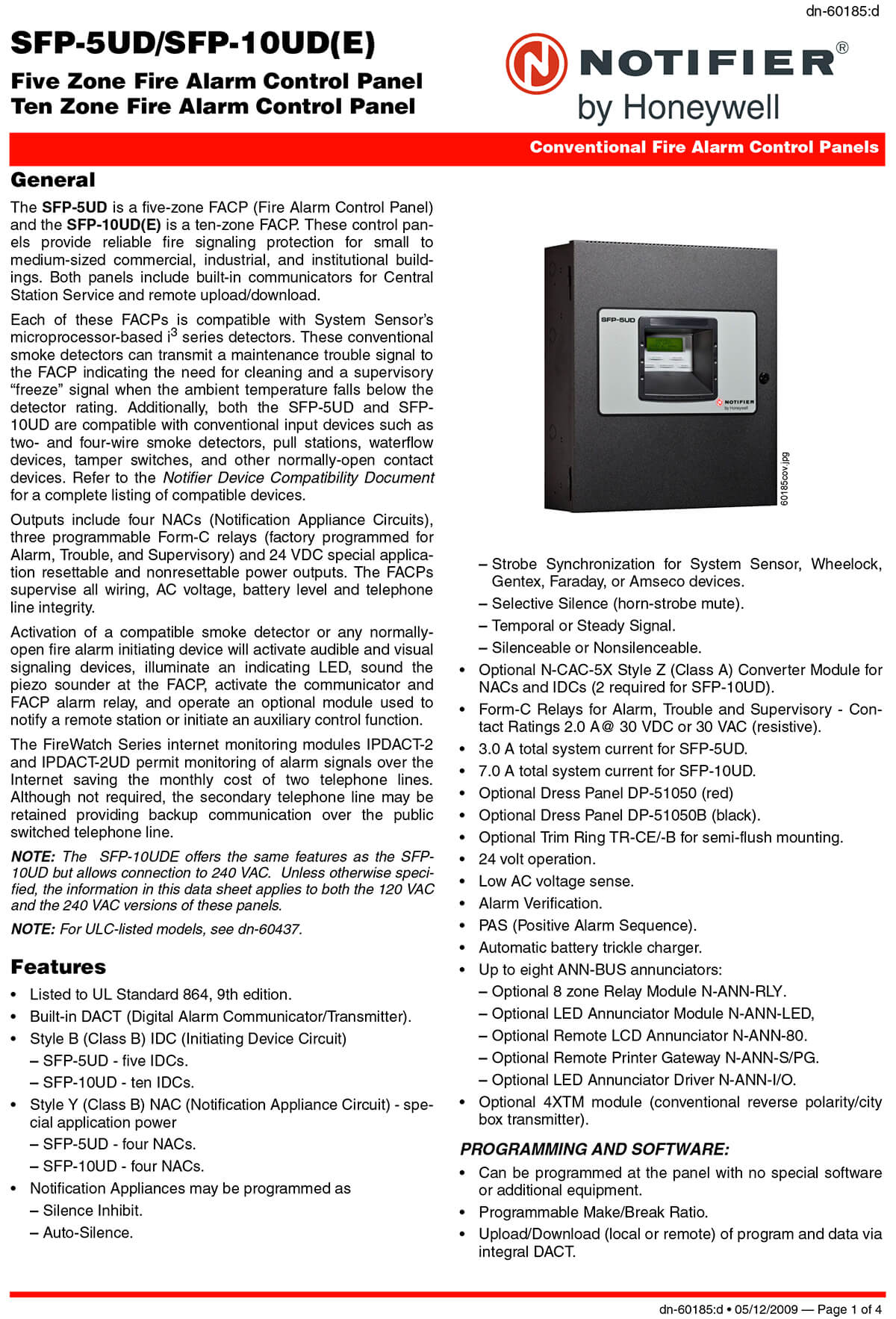 Five Zone Fire Alarm Control Panel SFP-5UD | All Firealarm